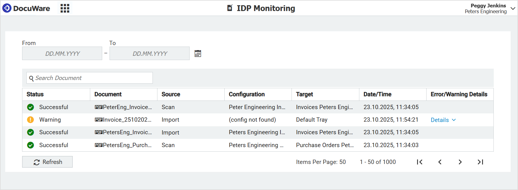 Process and monitor scanned and imported documents with DocuWare IDP